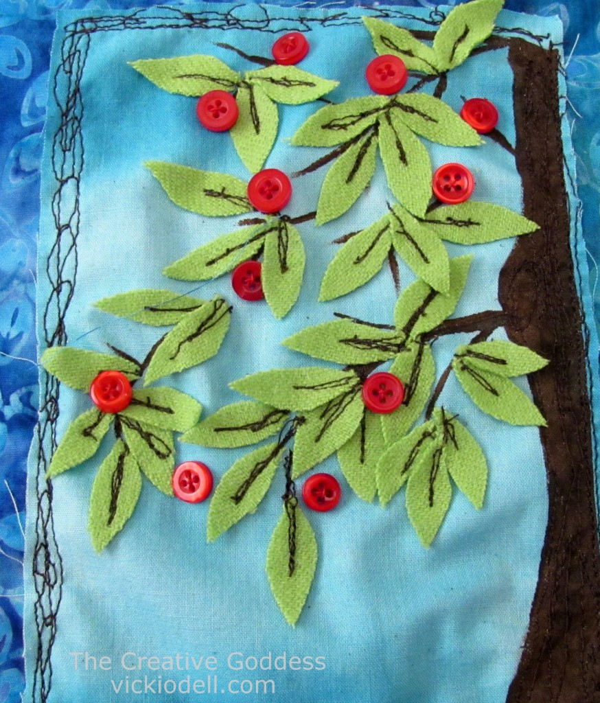 Apple Trees Gratitude Flag - Mixed Media Fabric Collage